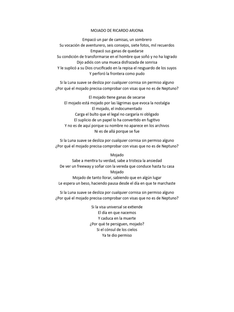 Mojado de Ricardo Arjona | PDF