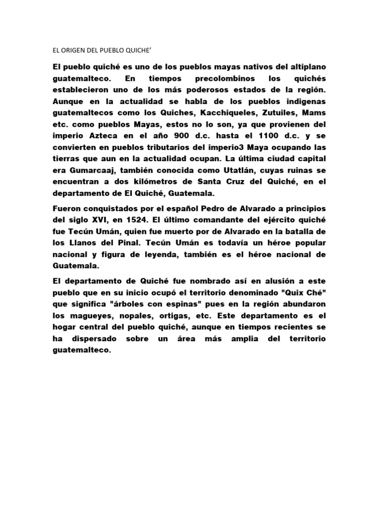Origen e historia del pueblo quiché | PDF
