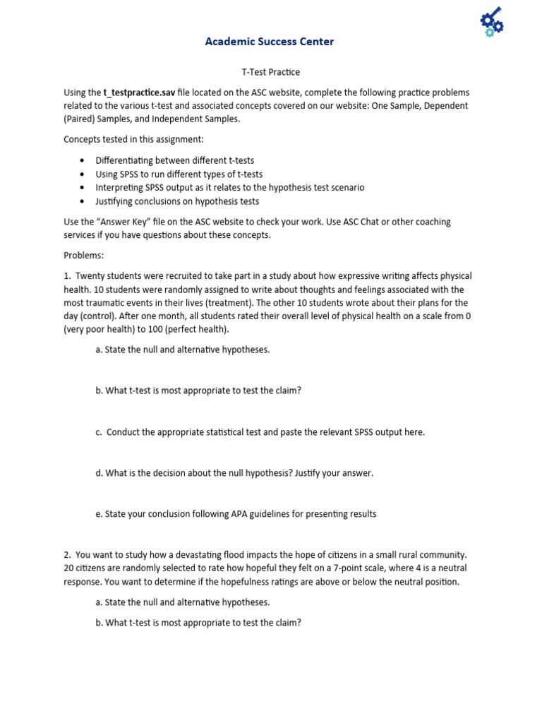 T-Test Practice Problems and Solutions | PDF | Student's T Test | Null ...