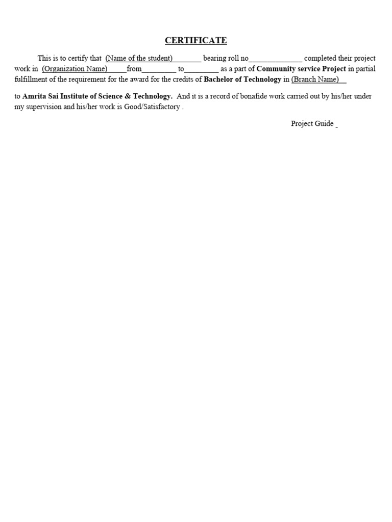 B.Tech Community Service Project Certificate | PDF