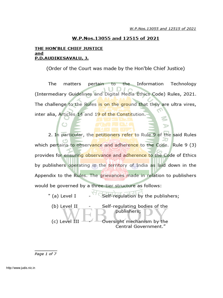 Digital News Publishers Association V Union of India and Other ...