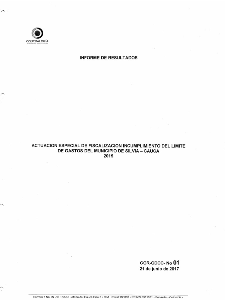 Informe Ace Municipio de Silvia Cauca - Límites Del Gasto - Vigencia ...