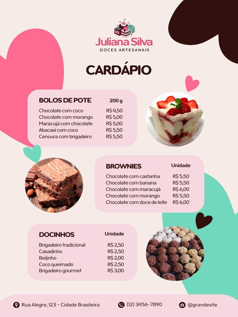Cardápio para Doceria Moderno Ilustrado Rosa e Verde | PDF
