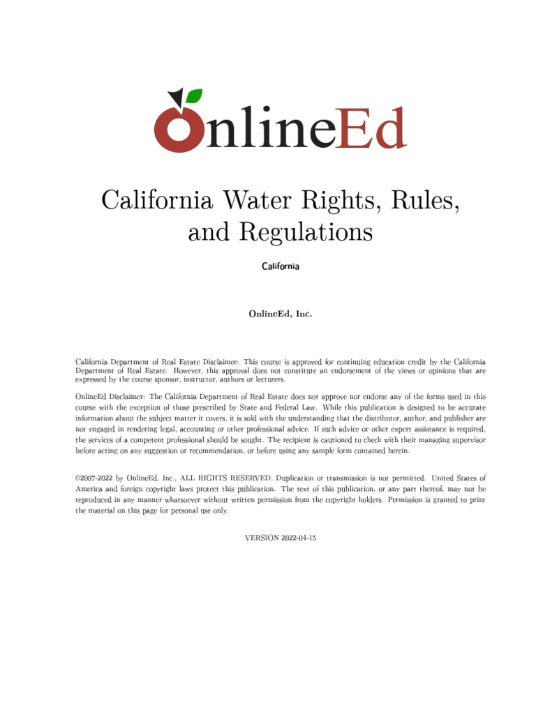RE-CA-CE-California Water Rights Rules and Regulations | PDF | Water ...