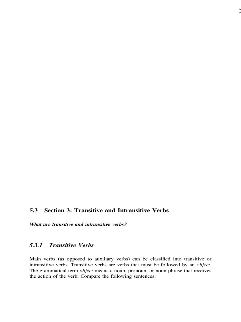 Transitive, Intransitive and Linking Verbs | PDF | Verb | Object (Grammar)