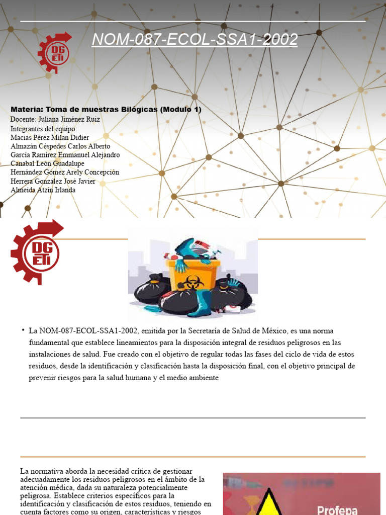 NOM-087-ECOL-SSA1-2002 | PDF | Residuos | Evaluación del ciclo de vida