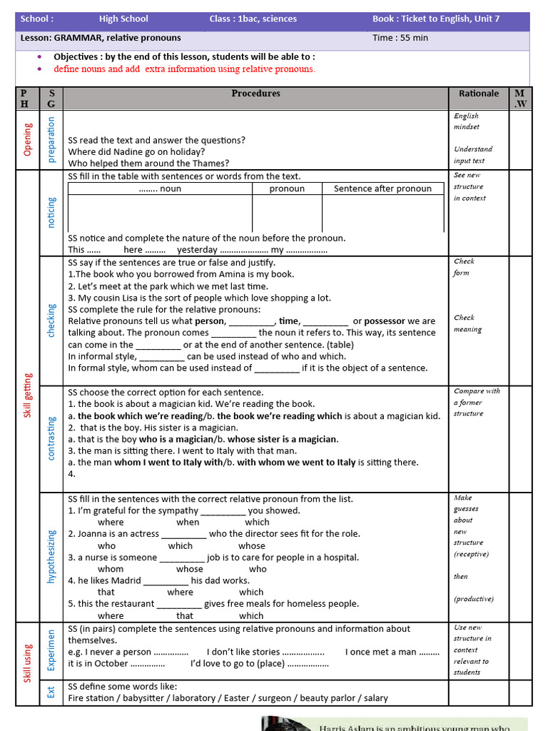 Relative-Pronouns-1bac-Lesson Plan | PDF | Pronoun | Noun