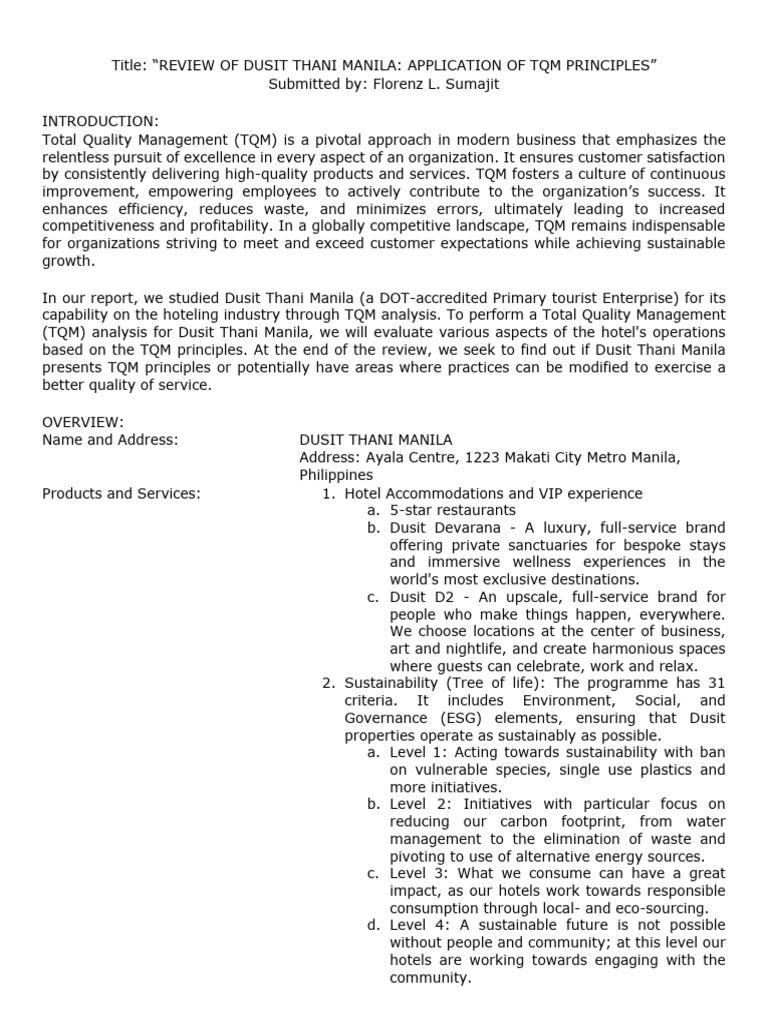 01 Performance Task 1 - ARG - Sumajit - TQM | PDF | Quality Management | Sustainability