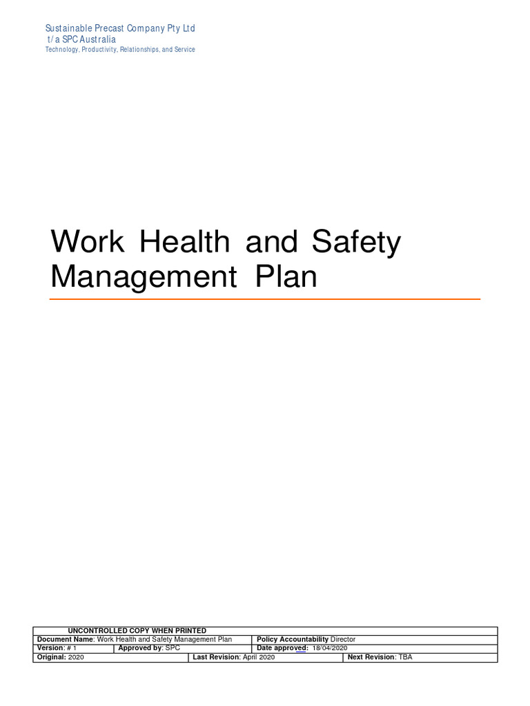 Work Health and Safety Management Plan | PDF | Occupational Safety And ...