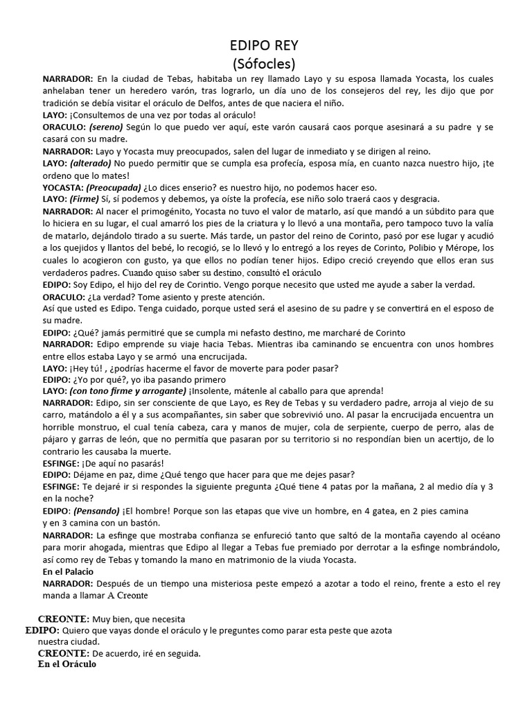 Edipo Rey Guion Teatral | PDF | Edipo | Esfinge