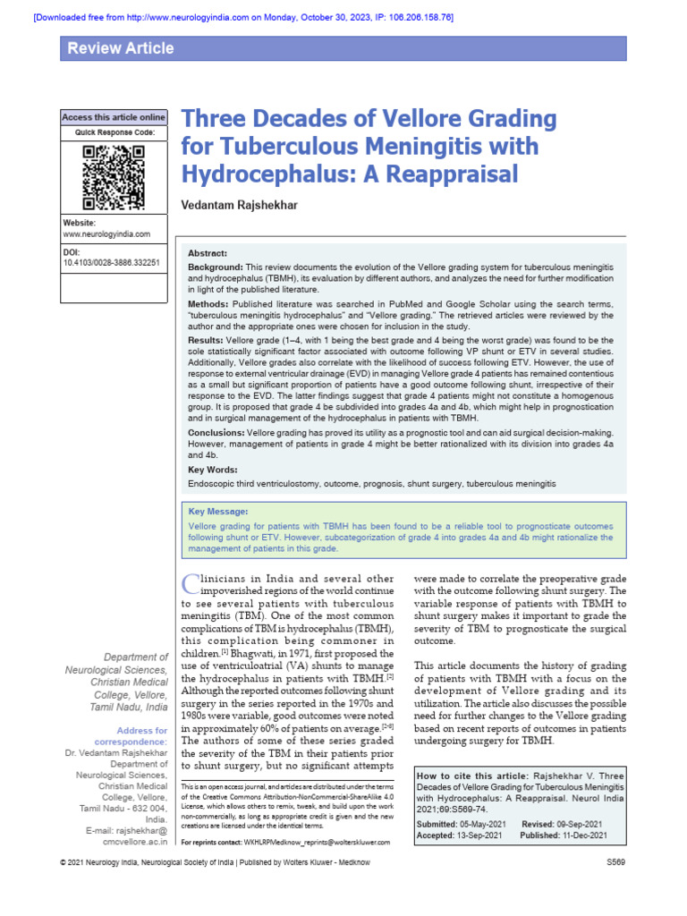 Vellore Staging of TBM Hydrocephalus | PDF | Medical Specialties ...
