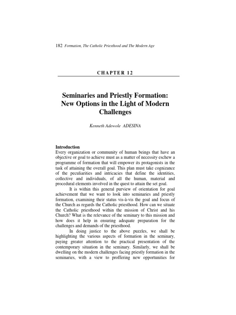 Seminaries and Priestly Formation: New Options in The Light of Modern ...