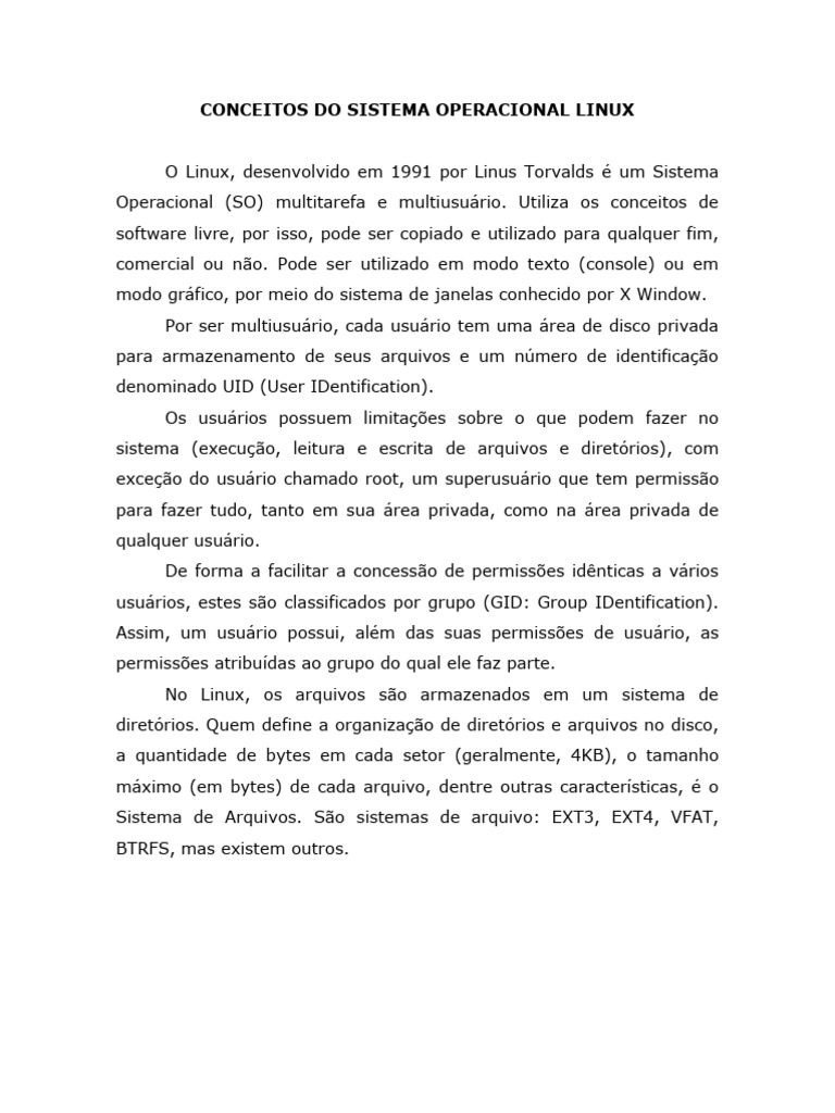 Conceitos Do Sistema Operacional Linux | PDF | Diretório (informática ...