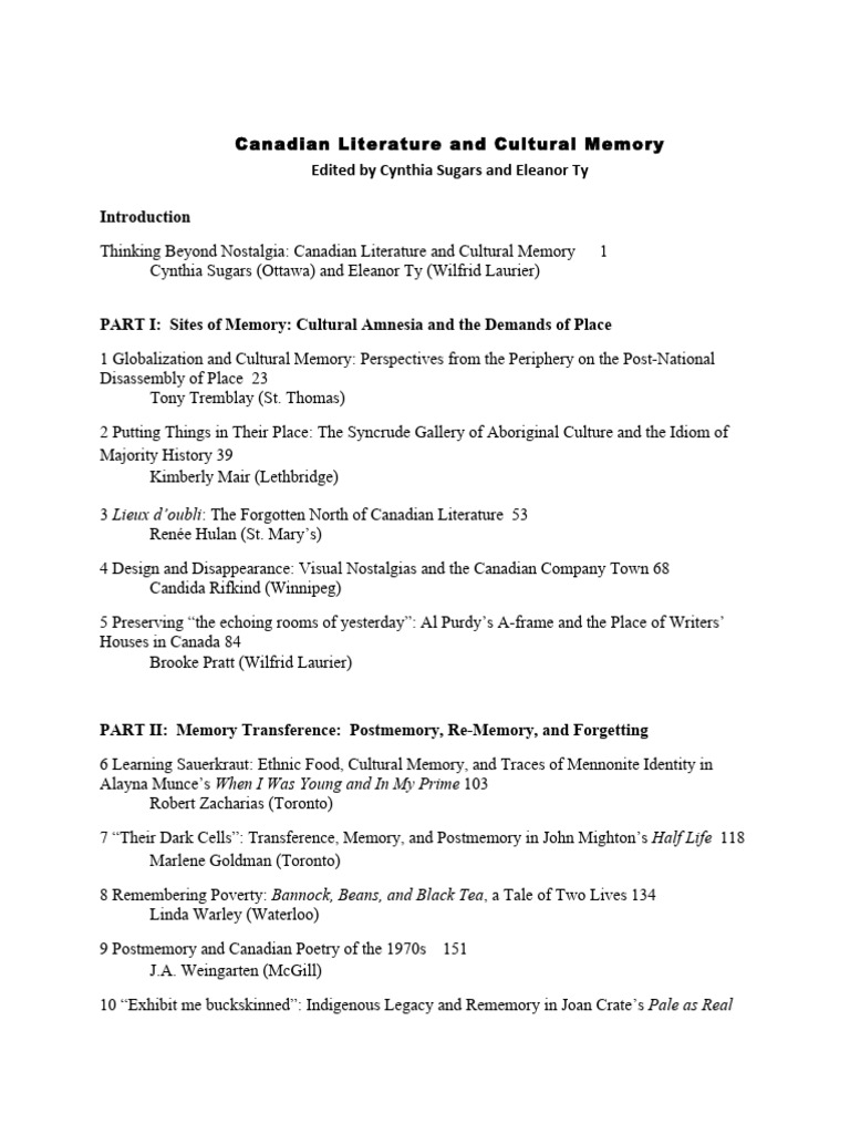 Canadian Literature and Cultural Memory | PDF | Canadian Literature