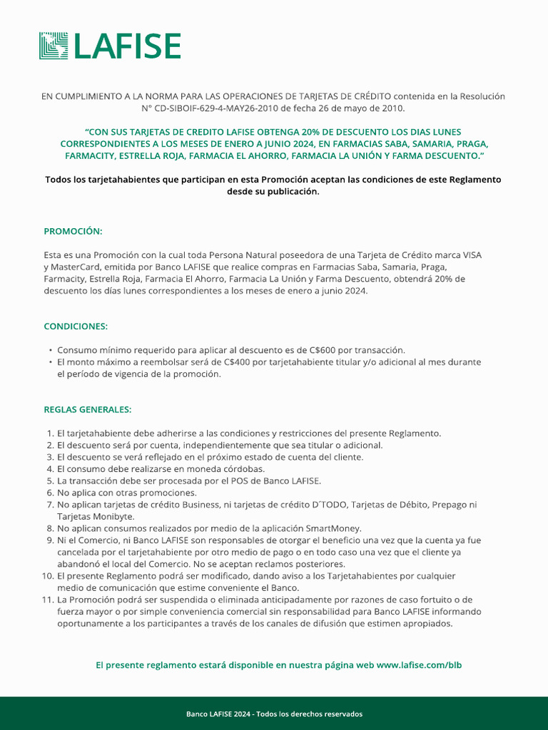 Descuento LAFISE en Farmacias 2024 | PDF | Tarjeta de débito | Tarjeta ...