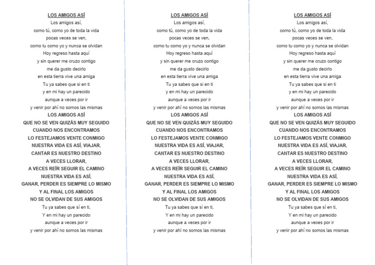 Letra de "Los Amigos Así" | PDF