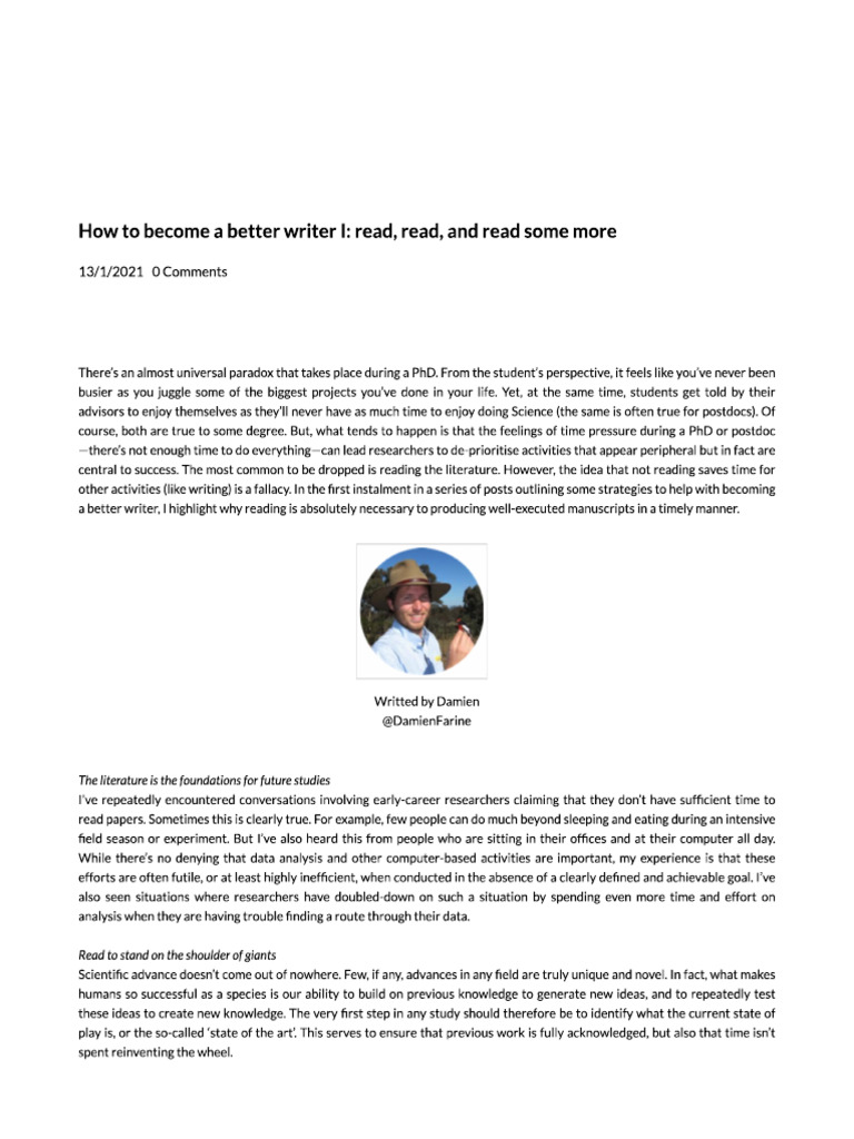 Damien Farine - How To Become A Better Writer - Read Read and Read Some ...