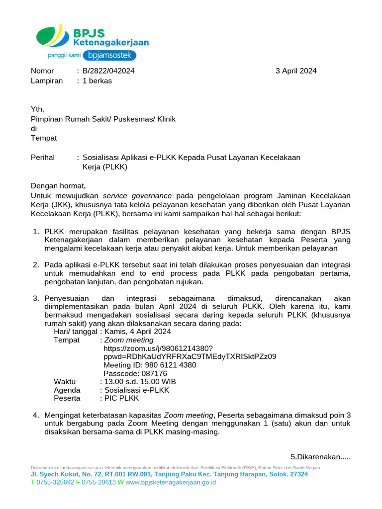 Sosialisasi Aplikasi e-PLKK 2024 | PDF