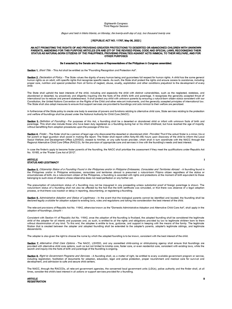 Foundling Recognition and Protection Act | PDF | Birth Certificate ...