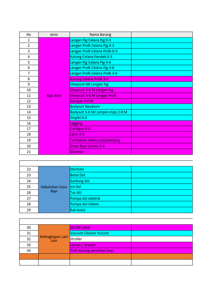 Excel Perlengkapan Bayi Eki Brian | PDF | Skin Care | Toiletry