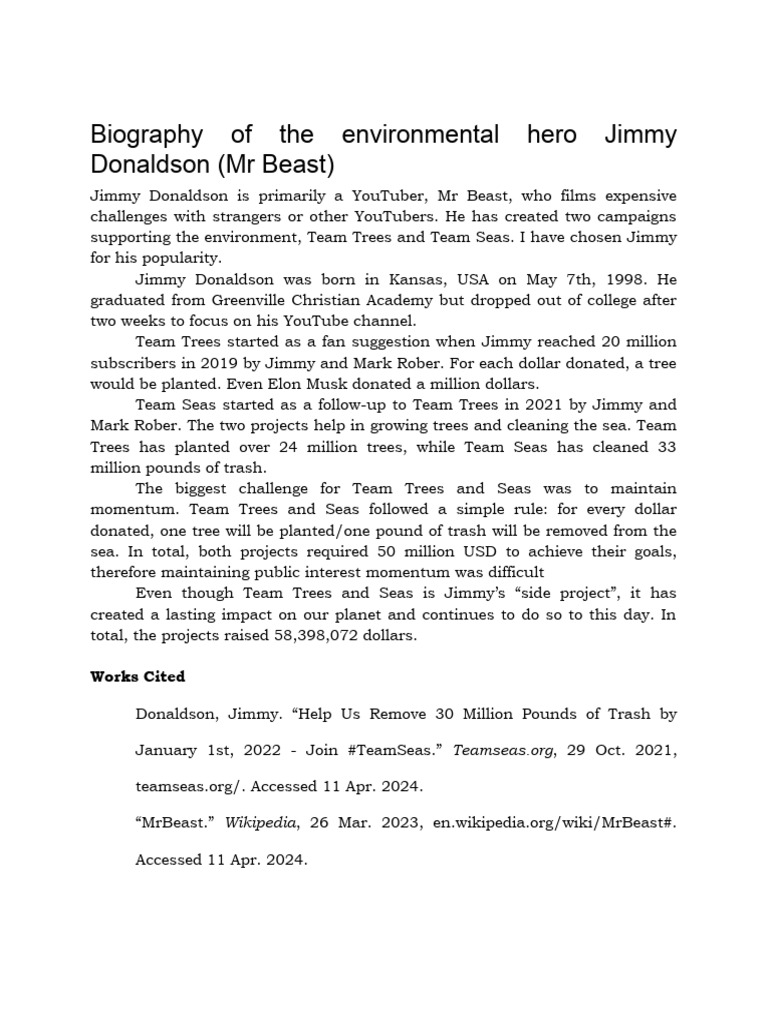 MrBeast: Environmental Impact Biography | PDF