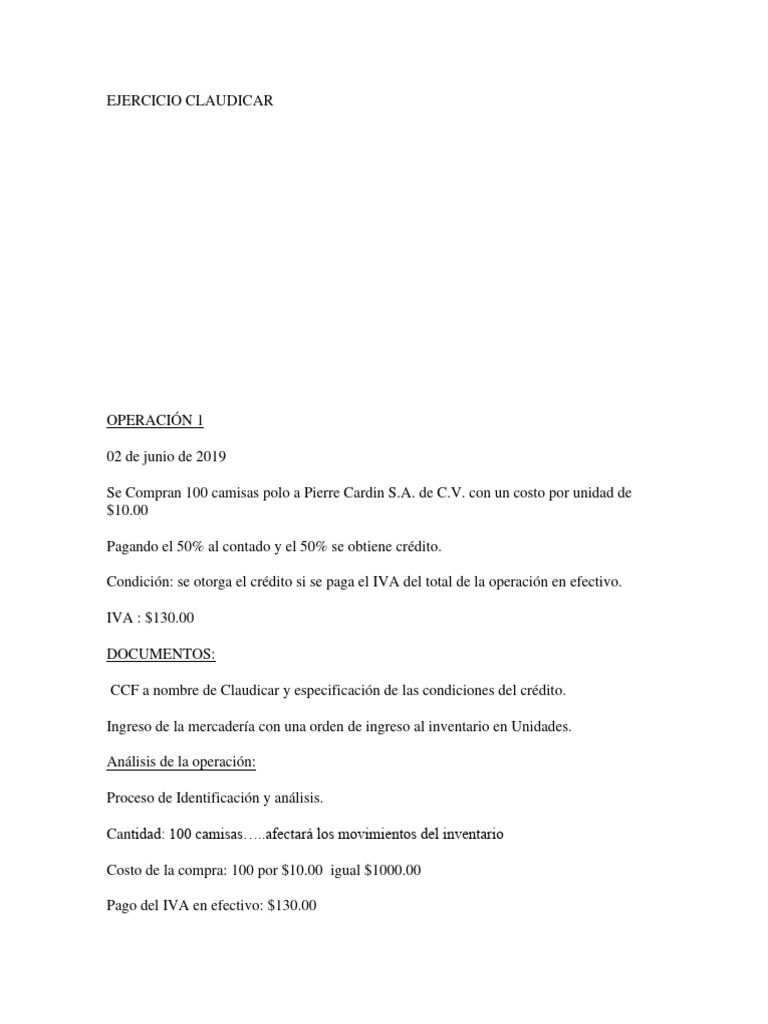 EJERCICIO CLAUDICAR | PDF | Pagos | Contabilidad