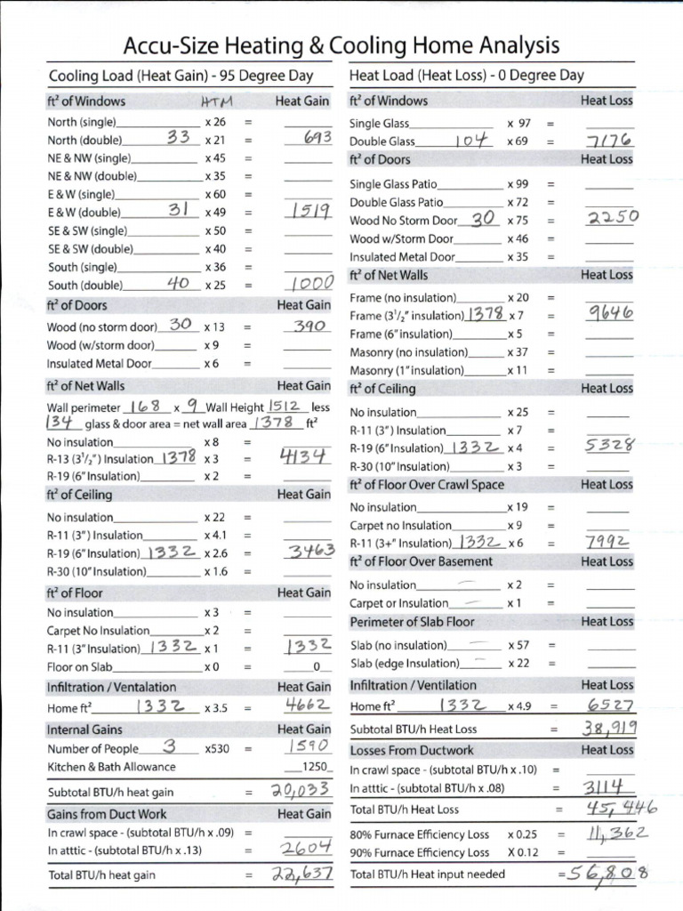 Accu Size Heating Cooling Home Analysis Example Sol | PDF