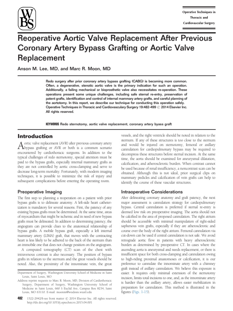 Reoperative Aortic Valve Replacement After PreviousCoronary Artery ...