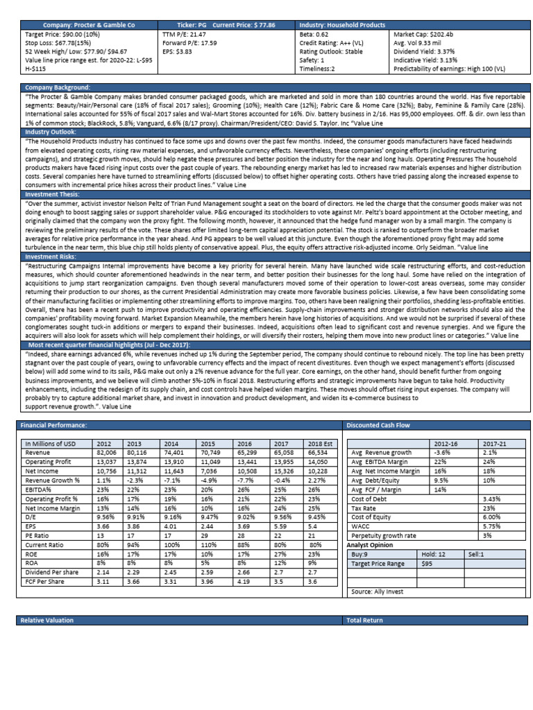 PG One Pager | Download Free PDF | Mergers And Acquisitions | Revenue