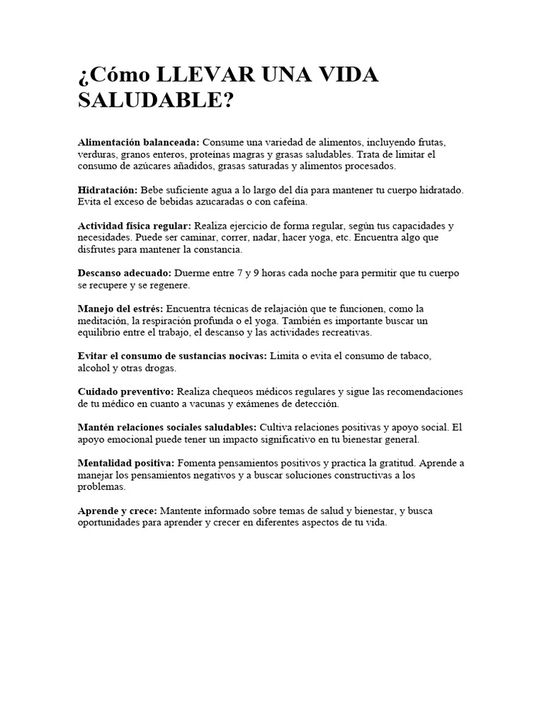 Cómo LLEVAR UNA VIDA SALUDABLE | PDF