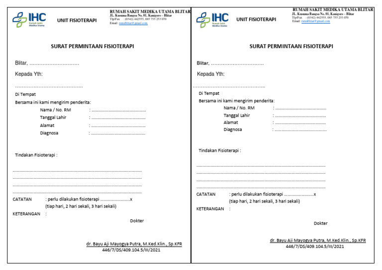 Rsmu - Lembar Terapi Fisio Ranap | PDF