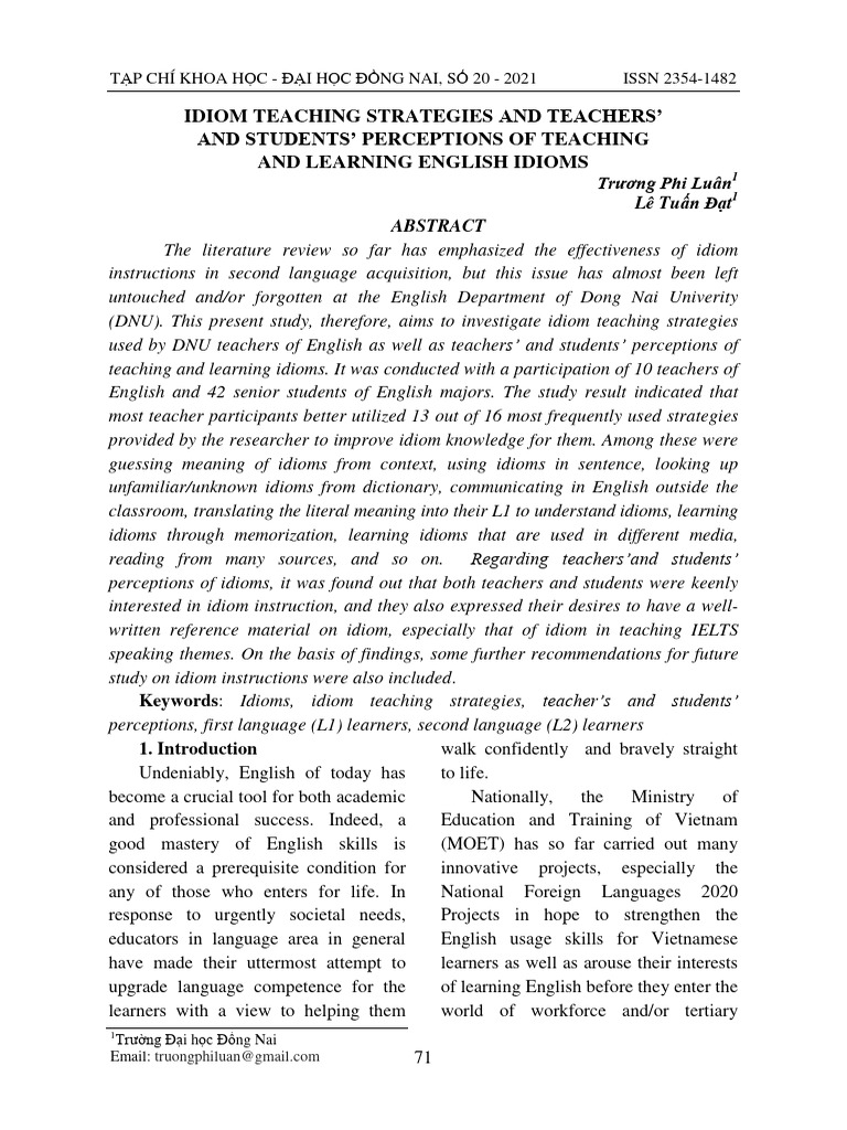 Idiom Teaching Strategies | PDF | Idiom | English As A Second Or ...