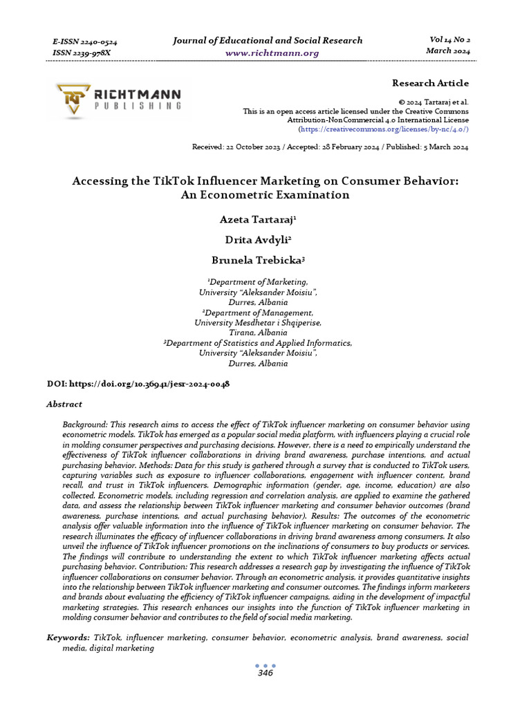 Accessing The TikTok Influencer Marketing On Consu | PDF | Consumer Behaviour | Behavior