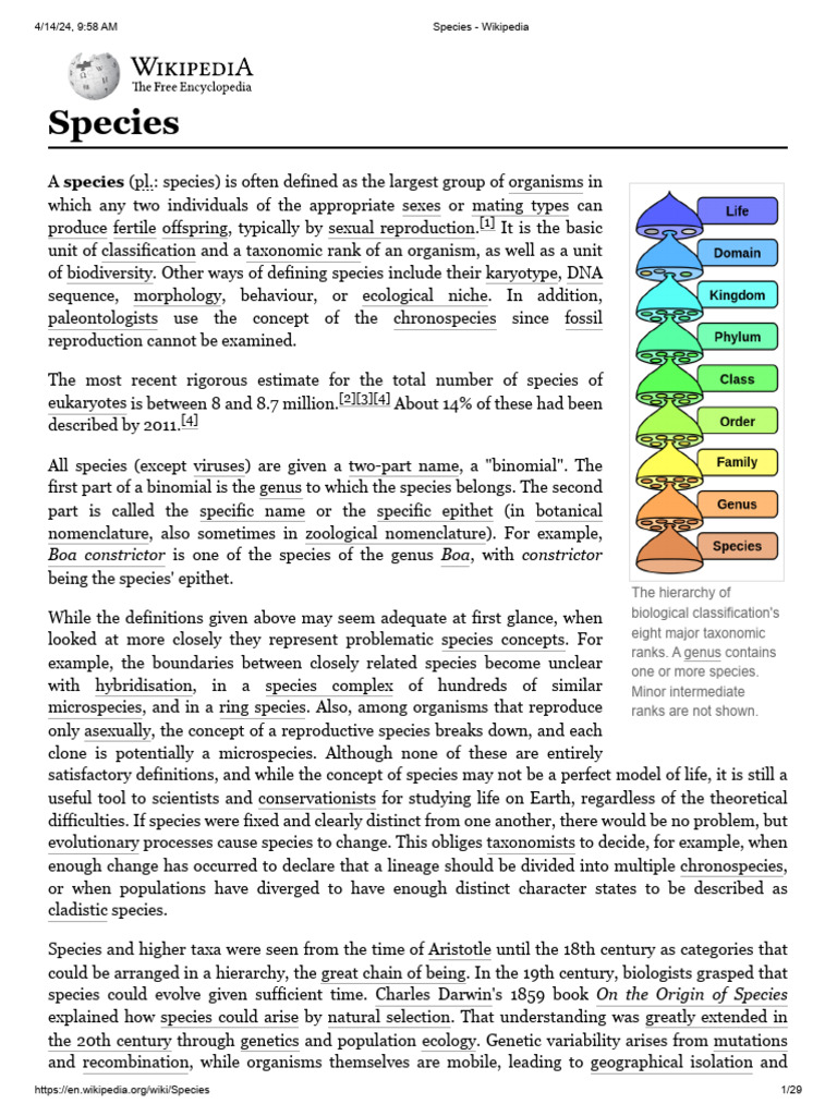 Species - Wikipedia | PDF | Species | Life Sciences