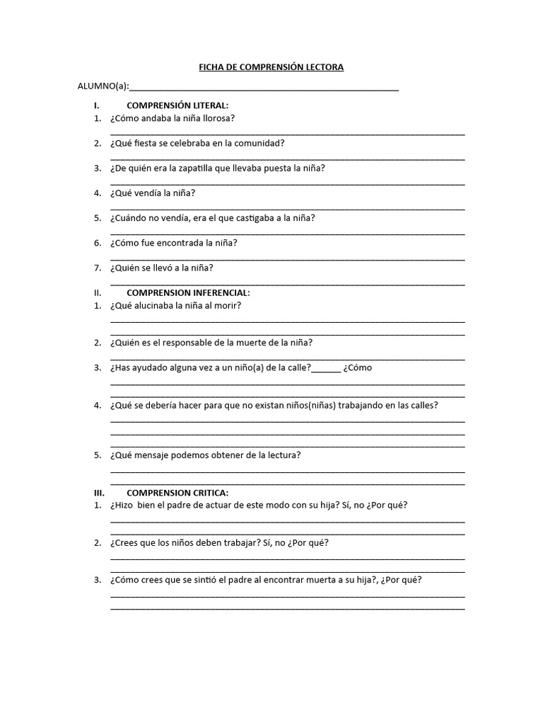 Ficha de Comprensión Lectora | PDF