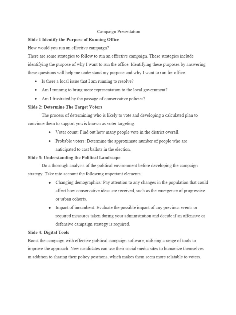 Campaign Presentation Pdf Political Campaigns Voting