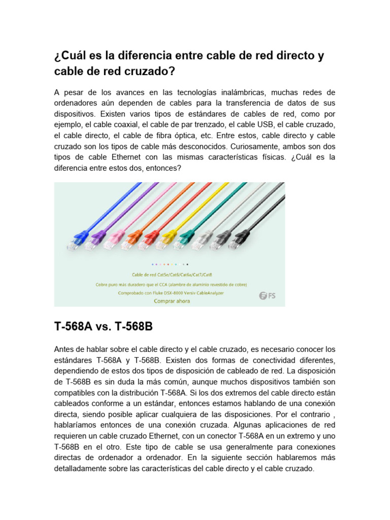 Cuál es la diferencia entre cable de red directo y cable de red cruzado ...