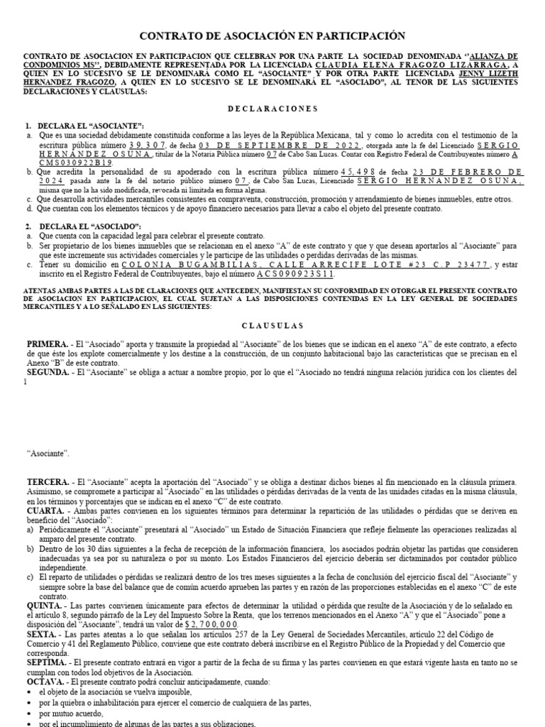 Contrato de Asociacion en Participacion II | PDF | Propiedad | Justicia Contrato de Asociacion en Participacion II | PDF | Propiedad | Justicia