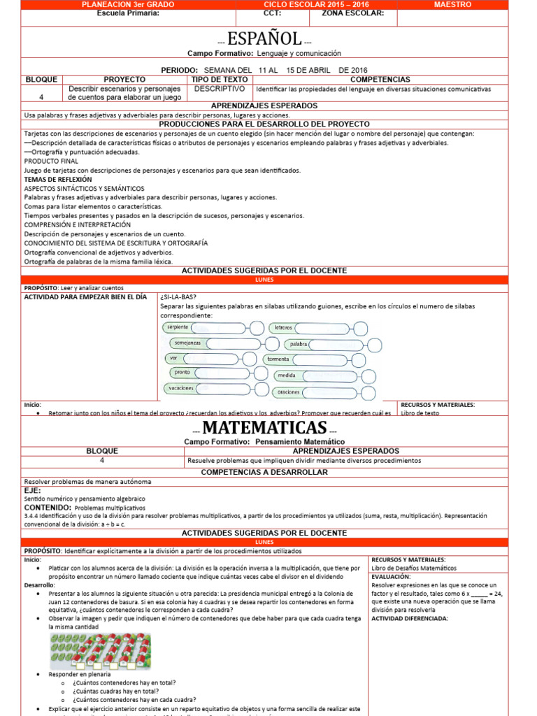 Bloque 4 Proyecto 2 Semana 5 | PDF | División (Matemáticas) | Palabra