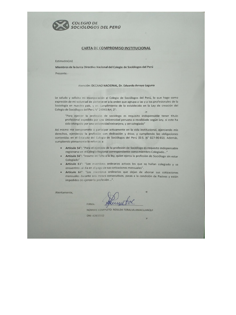 Carta de Compromiso Institucional CSP | PDF