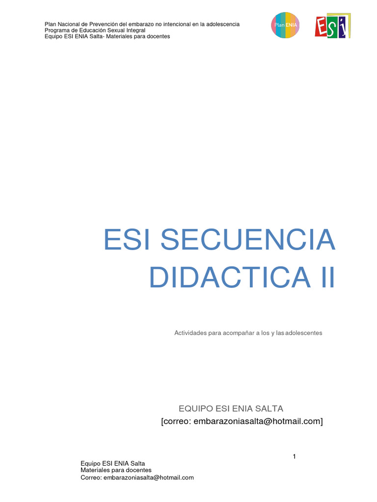 Esi - Secuencia Didactica Ii - Equipo Esi Enia 2020 | PDF | Educación sexual | La sexualidad humana