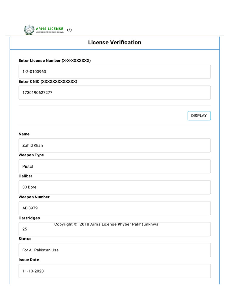 Arms License For KPK | PDF