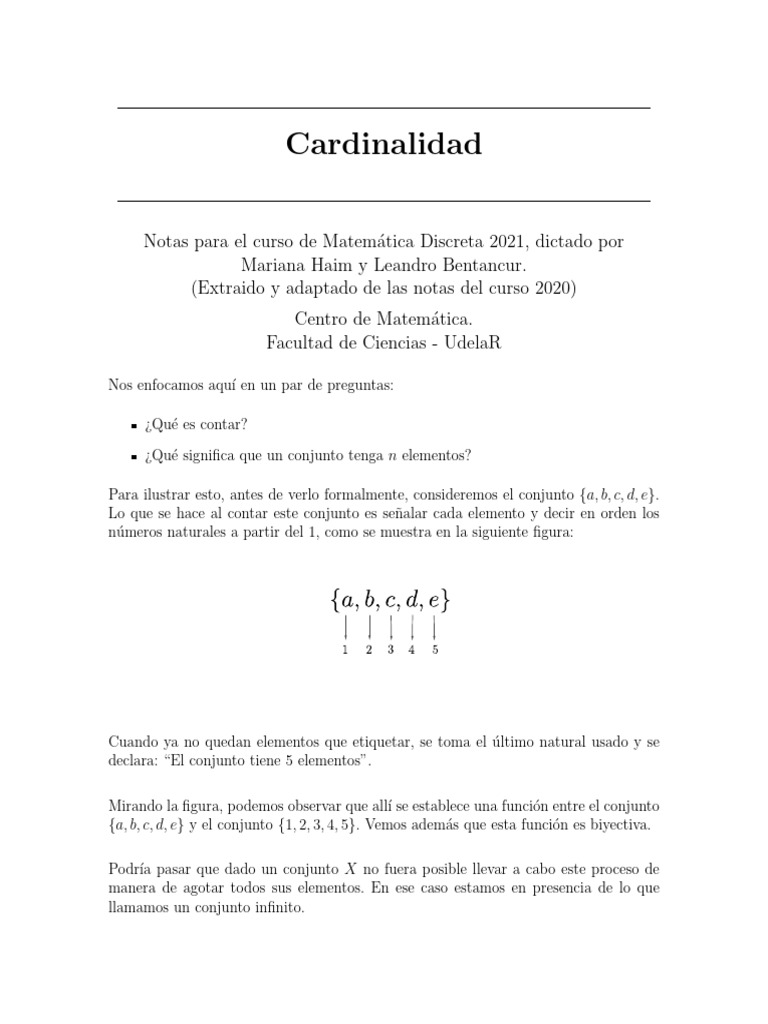 Cardinalidad | Descargar gratis PDF | Función (Matemáticas) | infinito