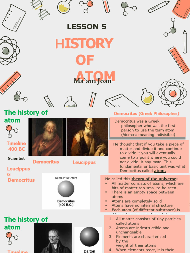 Lesson 5 History of Atom | Download Free PDF | Electron | Atomic Nucleus