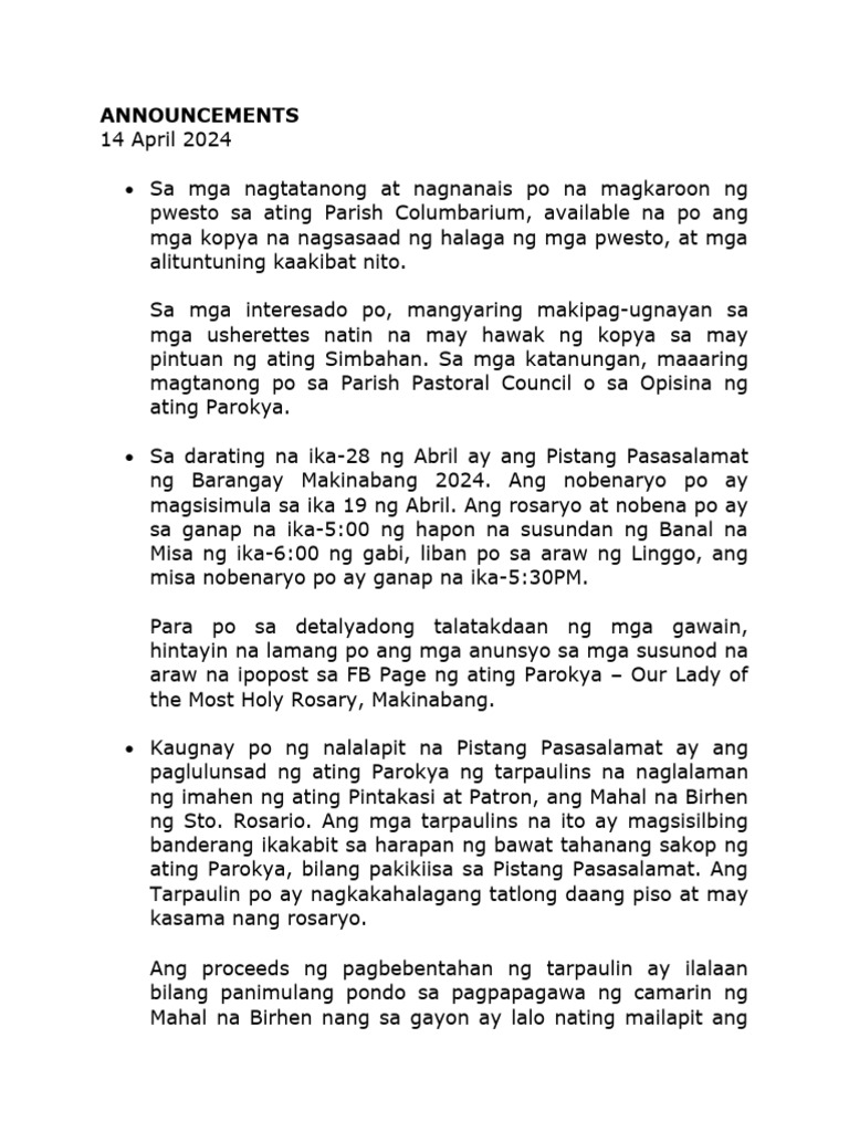 Announcement 14 April 2024 | PDF