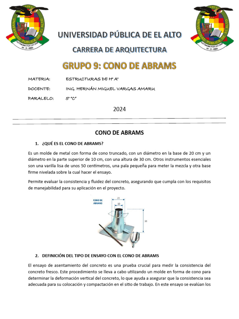 GRUPO 9 CONO DE ABRAMS INFORME | PDF | Hormigón | Ingeniería estructural