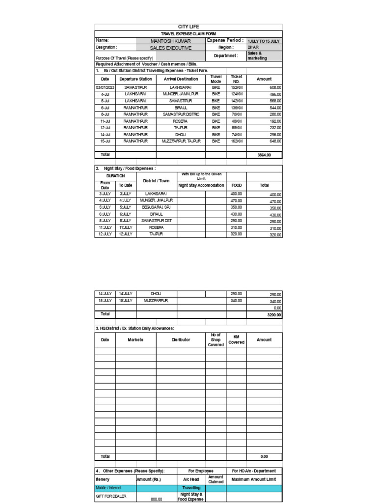 Travel Claim Format Pdf