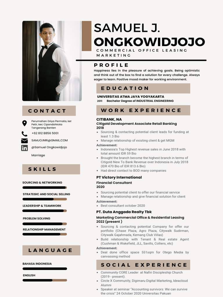 44_Resume Samuel J. Ongkowidjojo | PDF | Business | Private Sector