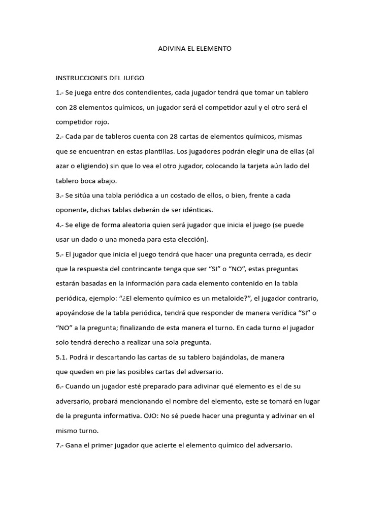Adivina El Elemento | PDF