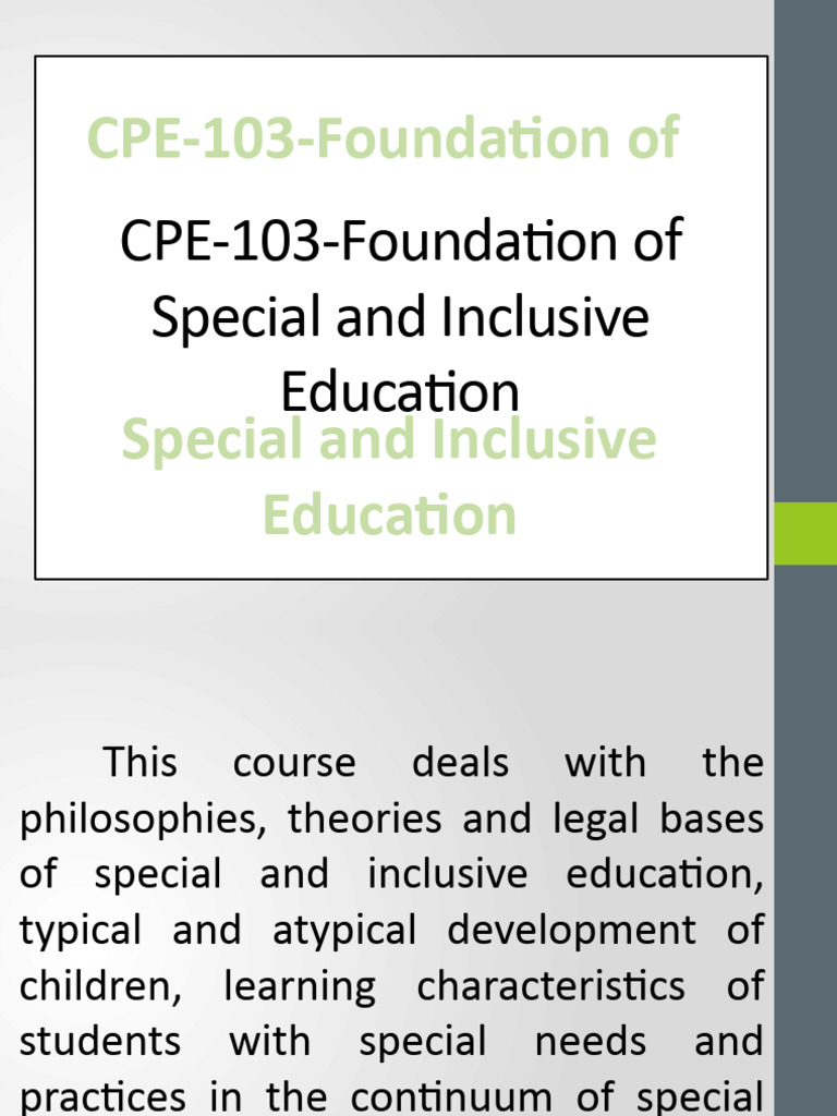 Cpe 103 Inclusive Ed Module 1 Def Goals N Scope of SN I Ed2023final ...